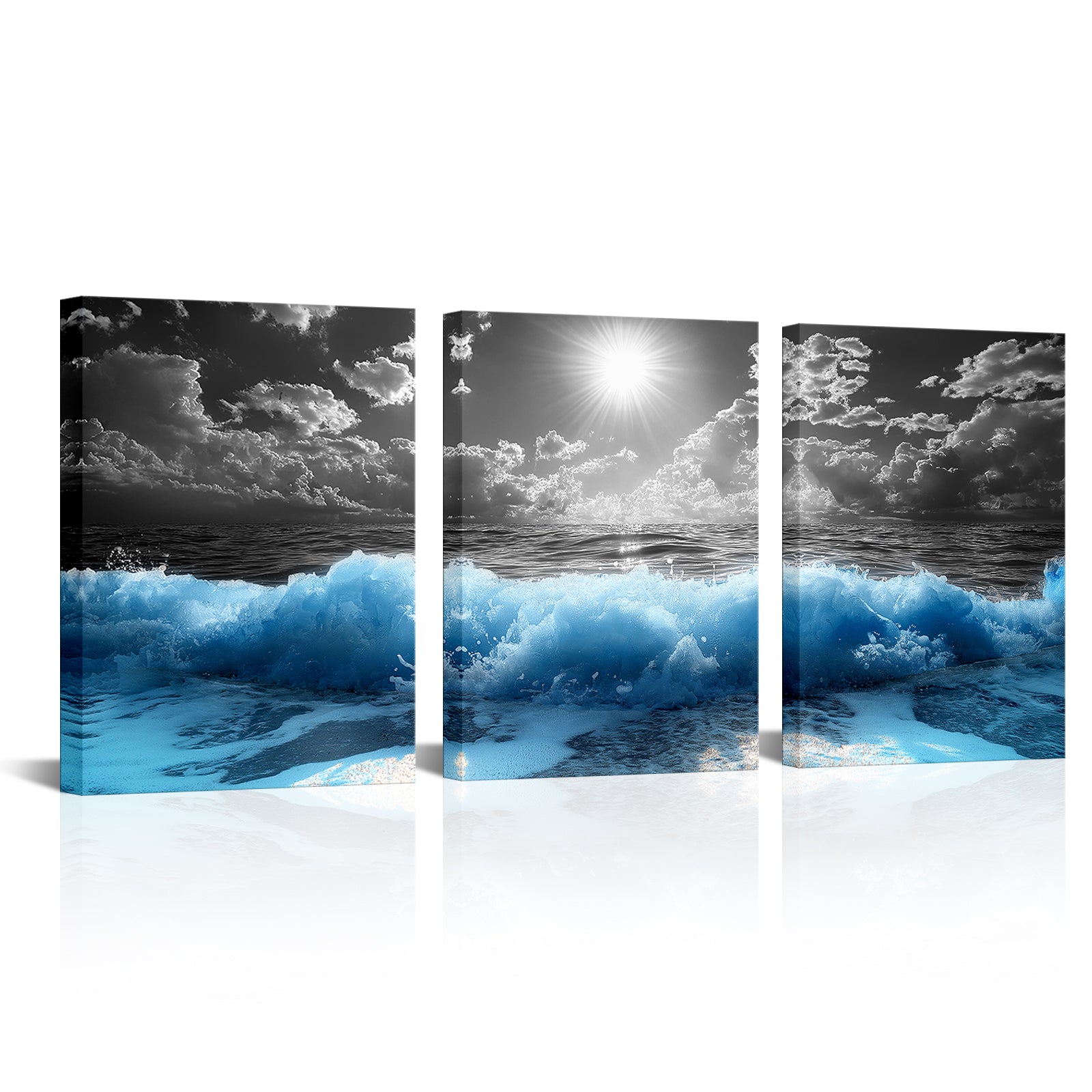 Canvas Gallery Art Of Blue Waves Grayscale Sky – iHAPPYWALL